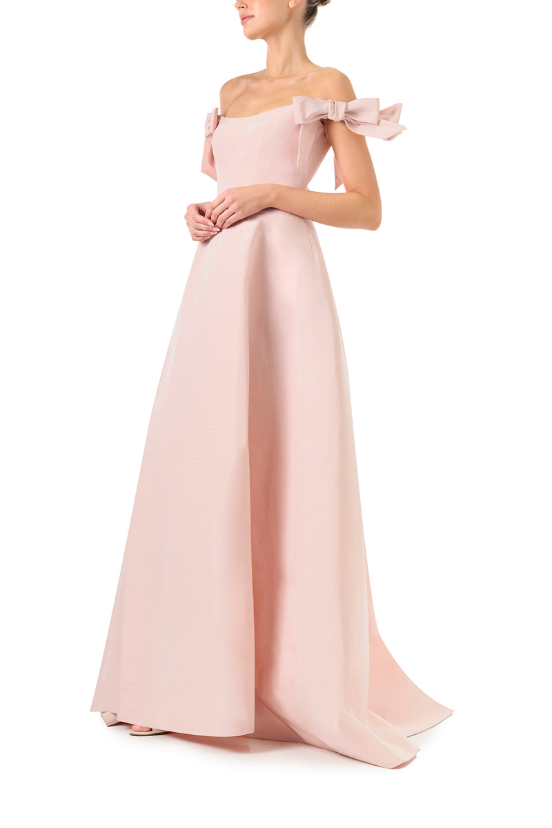 Blush Off The Shoulder Bow Sleeve Gown – Monique Lhuillier