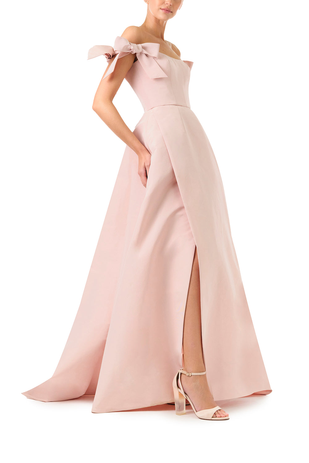 Blush Off The Shoulder Bow Sleeve Gown – Monique Lhuillier
