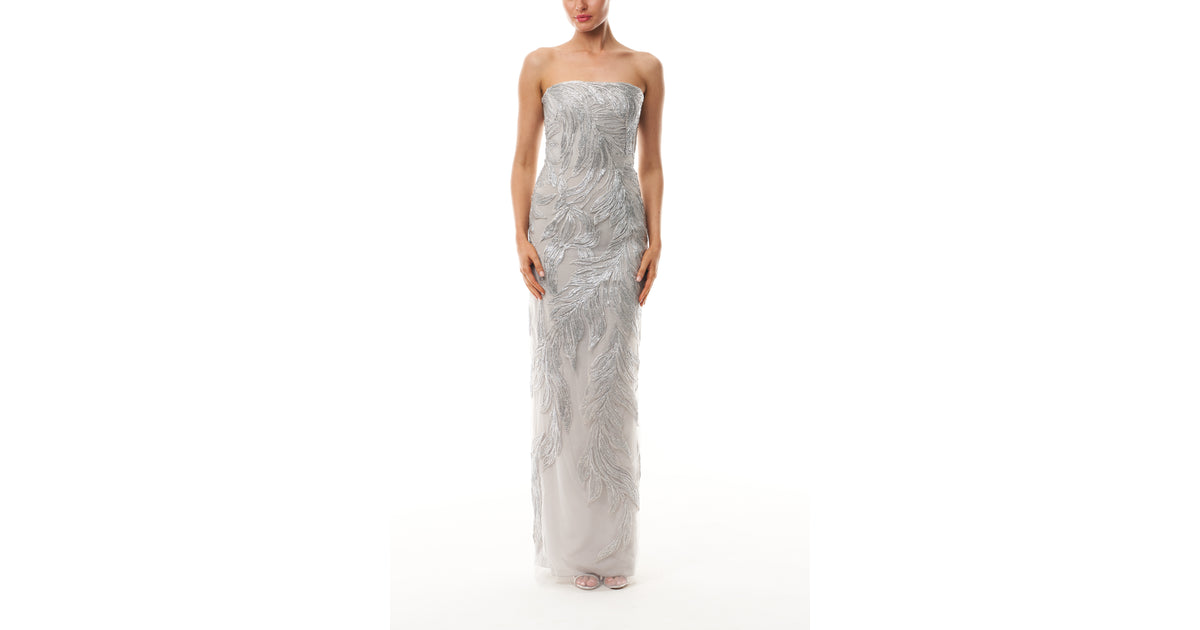 Silver Feather Column Gown – Monique Lhuillier