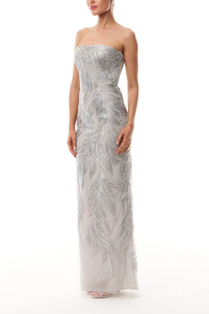 Silver Feather Column Gown – Monique Lhuillier